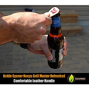 Cave Tools Bristle-Free Metal Grill Scraper - Includes Bottle Opener - Barbeque Brush Substitute - BBQ Grill Accessories, Brass