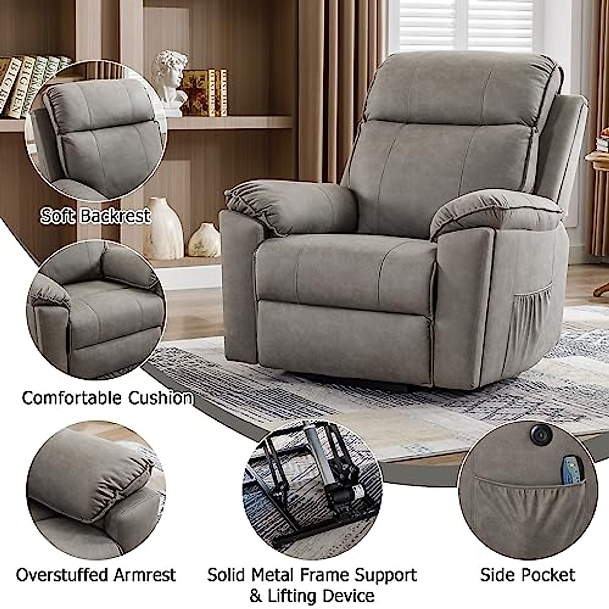 Phoenix Home Large Power Lift Chair with Massage and Heat for Elderly Recliner, Brown