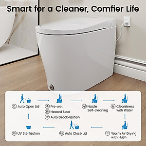 SOTOMO Smart Toilet With Built-in Bidet, Elongated Bidet Toilet, Instant Warm Water Wash, Auto Flush, Auto Open/Close, Heated Seat, Dryer, Night-Light, and Flush Capability During a Blackout - YA80