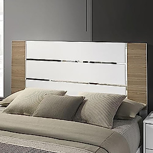 Furniture of America Valentina Modern Solid Wood Two-Tone Panel Bedroom, Guest Room Bed, California King, White and Natural Brown