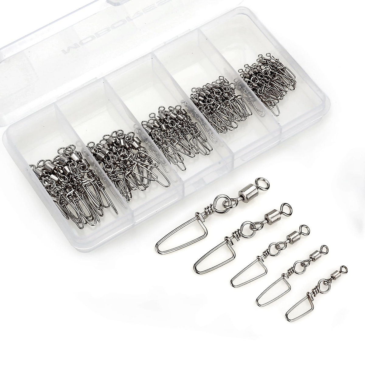 110PCS Stainless Steel Barrel Snap Swivel Fishing Accessories, Premium Fishing Gear Equipment with Ball Bearing Swivels Snaps Connector for Quick Connect Fishing Lures