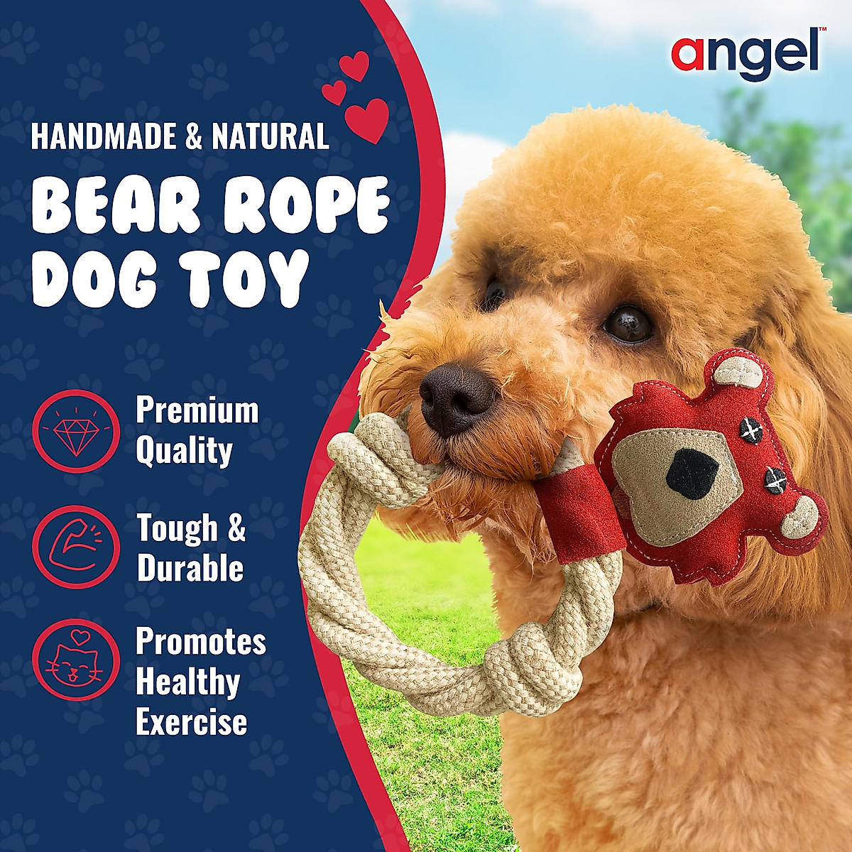 Angel Pet Supplies Bear Natural Rope Dog Toy | Handmade & Durable Dog Toys | Interactive Play & Mental Stimulation | Handmade Puppy Toys and Dog Toys
