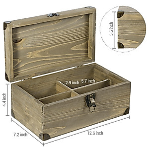 MyGift Vintage Gray Brown Wood Retro Audio Cassette Tape Storage Box with Antique Brass Tone Metal Latch and Brackets, 4 Compartments Hold up to 32 Tapes