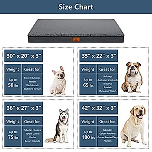 CozyLux Dog Bed for Large Dogs, Big Orthopedic Egg Crate Foam Dog Pad with Removable Washable Cover, Pet Bed Mat Suitable for Dogs Up to 65lbs (35 x 22 x 3 inch, Dark Grey)