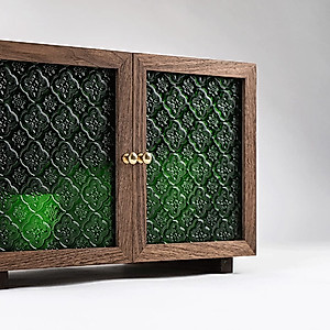 ZYR Cupboard,Retro Small Cabinet with Green Embossed Glass Sideboard Home Wooden Decorative Cabinet Kitchen Bathroom Countertop Cabinet Double Door Pantry Storage