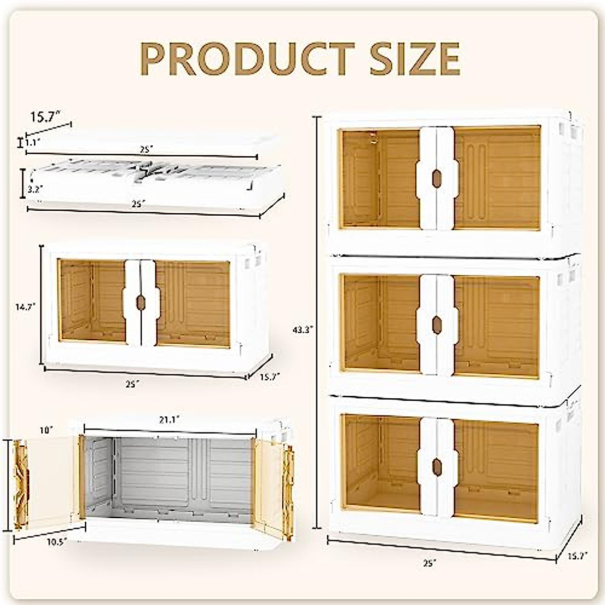 Hourleey 3 Pack Plastic Storage Bins with Lids, 19Gal Collapsible Closet Organizer Storage Boxes, Drawer Kitchen Cubes, Stackable Storage Bins, Foldable Blanket Storage with Door
