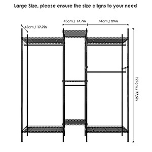 finetones Wire Garment Rack, Multi-Purpose Wire Clothes Rack with 5-Tire Storage Shelf, Heavy Duty Freestanding & Adjustable Wardrobe Closet With Large Metal Shelves For Hanging Clothes, Shoes