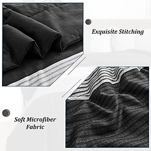WONGS BEDDING Black Comforter Set Queen, Reversible Black Grey Stripe Down Alternative Comforter for All Season,3 Pieces(1 Patchwork Comforter+2 Pillowcases), Soft Microfiber Bedding Set 90"×90"