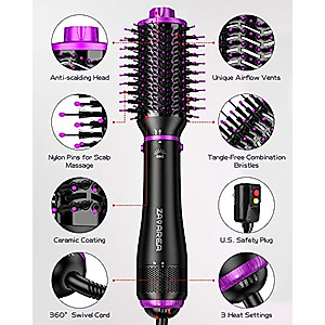 Hair Dryer Brush, 4-in-1 Hot Air Brush Blow Dryer - Straighten, Curl, Volumize & Dry in One Step, Negative Ion Blow Dryer Brush Hairbrush Blow Dryer Hair Styler with 4 Detachable Attachments, 3 Temps