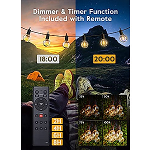 Brightown Outdoor String Lights with Remote, 58FT(48+10) LED String Lights with Clips Hooks, G40 Patio Lights with 27 Bulbs(2 Spare), Waterproof Shatterproof Hanging Light for Patio Backyard