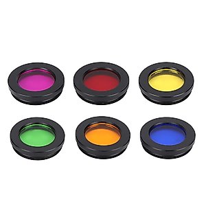 Lens Filter Set, 6 Colors 1.25 Inch Colorful Astronomical Telescopes Eyepieces Screw Thread Filter Kit with Stor