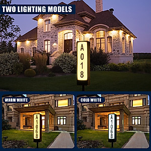 Double Sided Solar Address Plaques House Number, 2 Solar Panel Outdoor Waterproof Address Lighted House Number, LED Illuminated Address Plate with Stakes for Home Garden Yard Driveway Street Sign