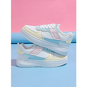 WDIRARA Women's Colorblock Lace Up Front Skater Round Toe Shoes Casual Sneakers Multicolored CN40