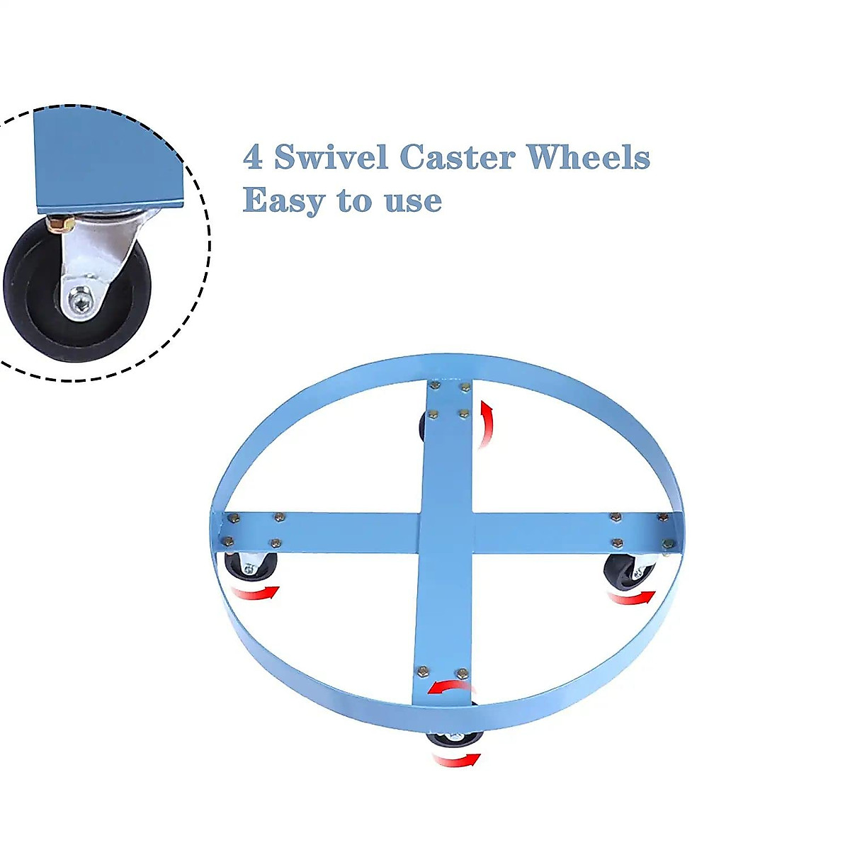 Wefrib 55 Gallon Drum Dolly 1000 Pound Drum Cart Multi Purpos Barrel Dolly Cart with Ajustable Handle Steel Frame Dolly with 4 Swivel Casters Wheel Non Tipping Hand Truck Capacity Dollies(Blue)