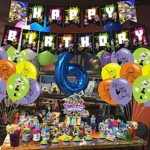 Mnhjkiuo 𝑺𝒑𝒍𝒂𝒕𝒐𝒐𝒏 3 Birthday Party Decorations, Video Game Party Supplies with Happy Birthday Banner, Cupcake Cake Toppers, Balloons for Kids Adults Birthday Party Baby Shower Decorations