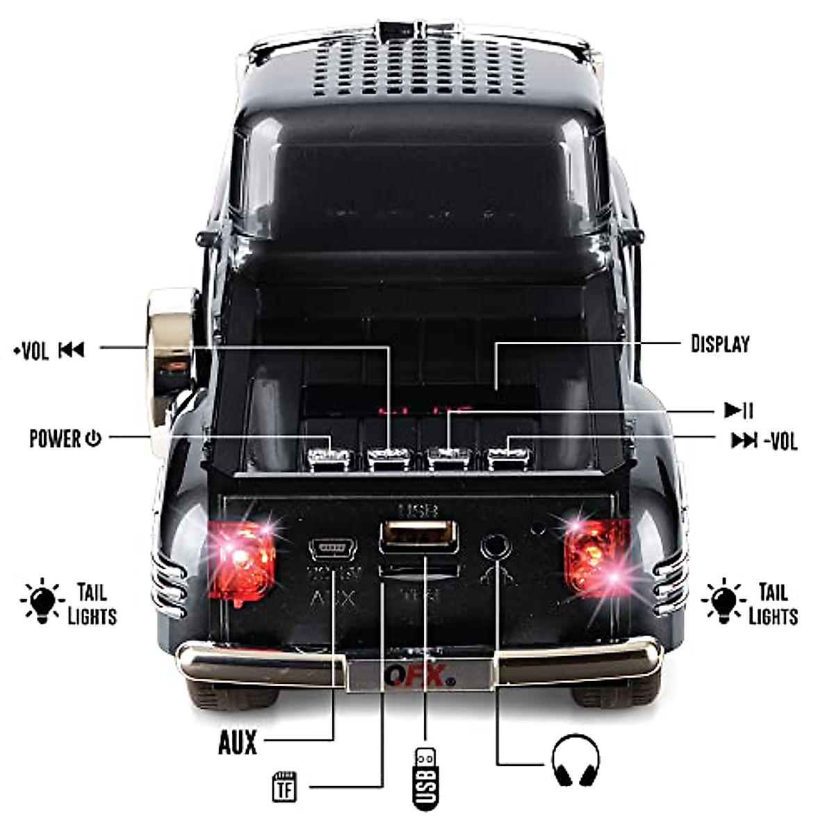 QFX BT-1953 Hot Rod Pick Up Truck Replica Speaker with Built-in Microphone, Led Party Lights, FM Radio, Red