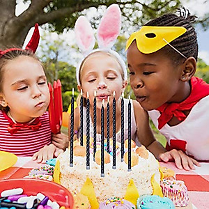 Black Tall Spiral Bday Candles for Cake Decoration 27 Pcs Long Thin Birthday Cake Candles in Holders for Party Wedding Cupcake Decoration Happy Fancy Candles for Kids 27th