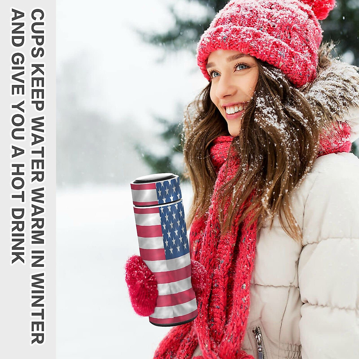 Sletend Water Bottle American Usa Flag Keeps Liquids Hot or Cold,BPA-Free Vacuum Insulated Stainless Steel Water Bottle for School Girls Boys 16oz