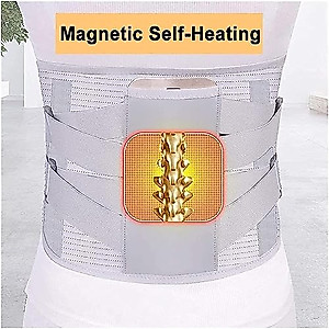 Widen Lumbar Support Orthopedic Tourmaline Self-Heating Magnetic Steel Bone Rod Waist Belt Lumbar Support Back Brace Belt with 3 Piece Pads Men Women,XL,Grey