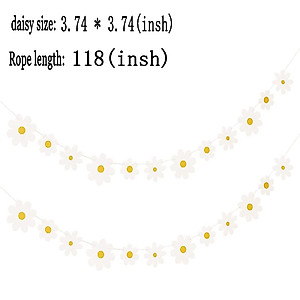 Myhiju 2 Packs Daisy Boho Banner Party Decorations,Groovy Party Favors White Daisy Decor Spring Flower Garland Daisy Paper Cutouts for Indoor Outdoor Girls Shower Birthday Party Supplies