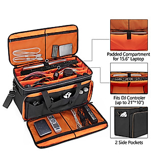 Trunab Large Travel DJ Cable File Bag with Inner Detachable Divider and Padded Compartment for 15.6” Laptop, Cable Organizer Bag for Cords, Sound Equipment, DJ Gear, Musician Accessories