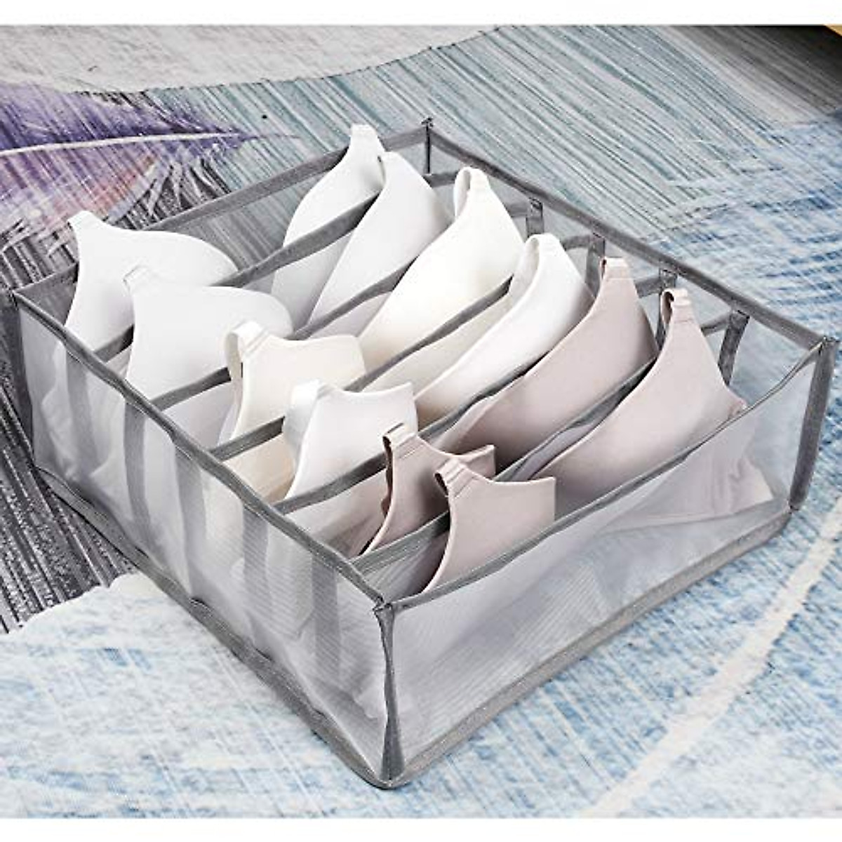 Pack of 3 Closet Organizers and Storage Set Compartment Foldable Underwear Storage Box, There Are 6/7/11 Compartment Nylon Compartments, Can Hold Socks, Bras, Underwear