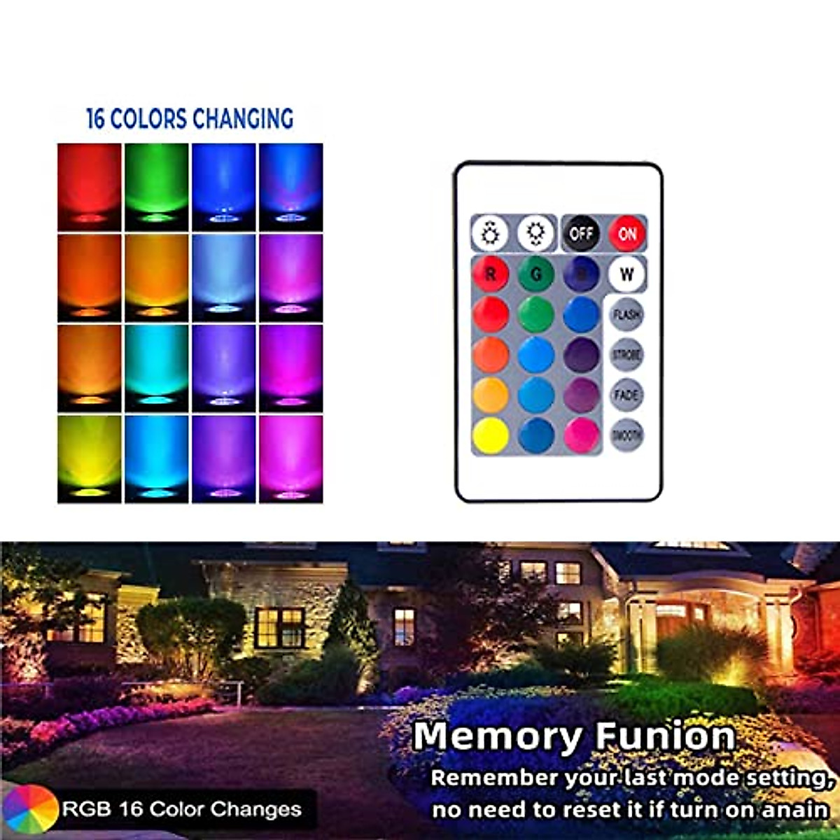 Color Changing Spot Light Outdoor, IP65 Waterproof Yard Spotlights, 12W RGB Christmas Decorate Landscape Lights APP & Remote Control Metal Case Spiked Stand for Houses Garden Trees Flags (2 Pack)