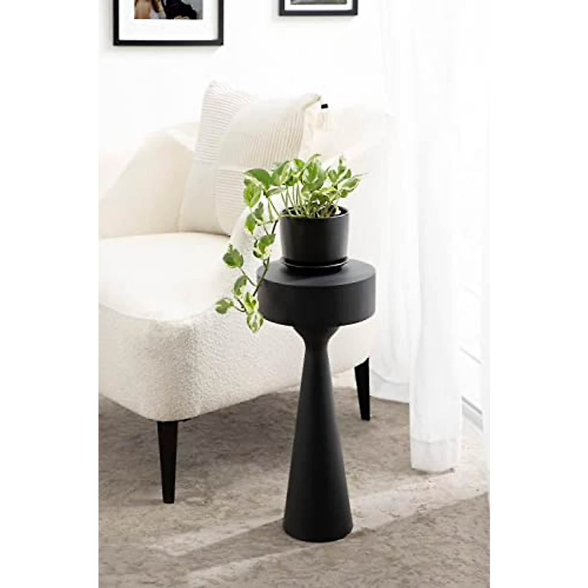 Kate and Laurel Solbrett Modern Sculptural Drink Table with Unique Round Design and Weighted Base for Stability, 10x10x22, Black