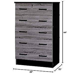 Better Home Products Cindy 5 Drawer Chest Wooden Dresser with Lock in Ebony