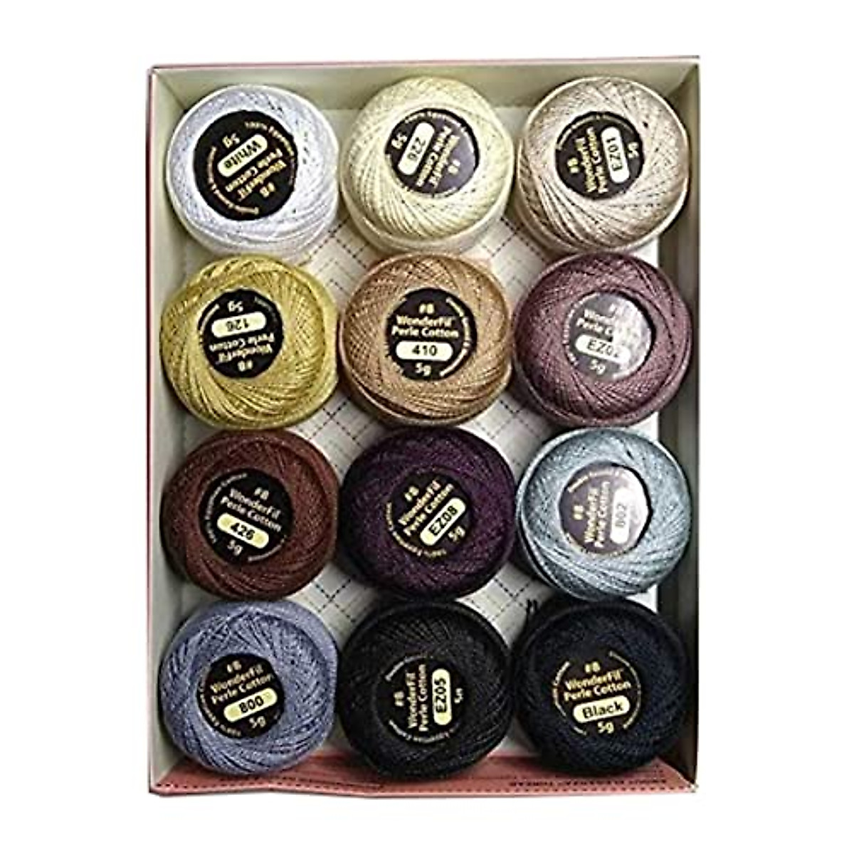 Wonderfil Eleganza #8 Perle Cotton Embroidery Thread Sampler Collection, Neutrals"