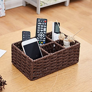 Cabilock Tv Stand Woven Baskets 6-Section Wicker Baskets for Shelves:Hand-Woven Seagrass Storage Baskets Multiuse Wicker Basket for Organizing Towels and Toiletries Wicker Storage Basket Home Decor
