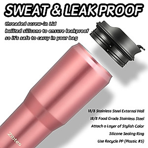 Zibtes 40oz Insulated Tumbler with handle and Lid Straws, Stainless Steel Travel Coffee Cup Holder Friendly, Metal Water Bottle Keeps Drinks Cold up to 34 Hours(Rose gold 1 pack)