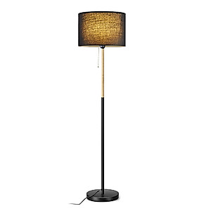 Modern Floor Lamp for Living Room Traditional Farmhouse Floor Lamps Mid-Century Pole Lamp with Linen Lamp Shade, Standing Tall Floor Lamps for Bedrooms and Office (Black)