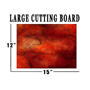 Dark Red and Orange Marbled Stone Pattern Textured Marble Art Kitchen Glass Cutting Board Modern Decorative Gift Abstract Wavy Contrast Design