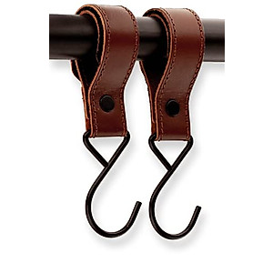 Brute Strength - Leather Stroller Hooks - Cognac 2X - Full Grain Leather - Mommy Hook - Stroller Clip - Bag Hook - Straps with Hooks - Carabiner Hook Clips