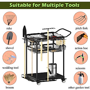 ztysn Yard Tool Organizer for Garage, Garden Tool Rack Heavy Duty Garden Cart Garden Tool Holder Shovel Rack Lawn Tool Storage Utility Shelves Fruit and Vegetable Storage System(70 * 60CM)