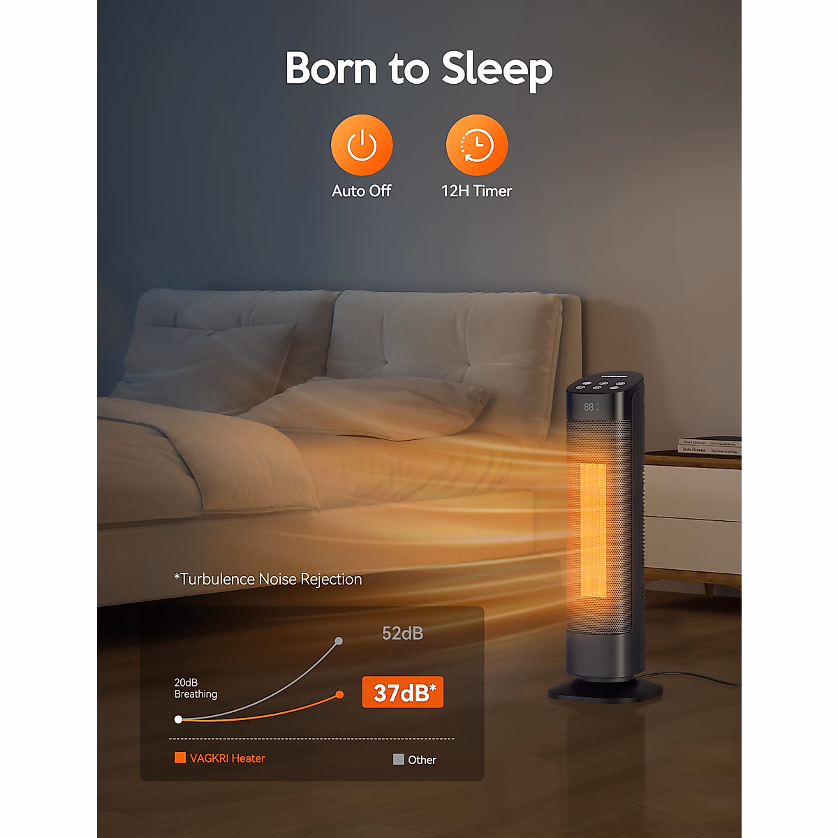 VAGKRI 24" Space Heater, 1500W PTC Ceramic Heater with Adjustable Thermostat, 3 Modes, 90° Oscillating, Timer, Remote Control, Electric Heaters for Indoor Use Large Room, Home, Office