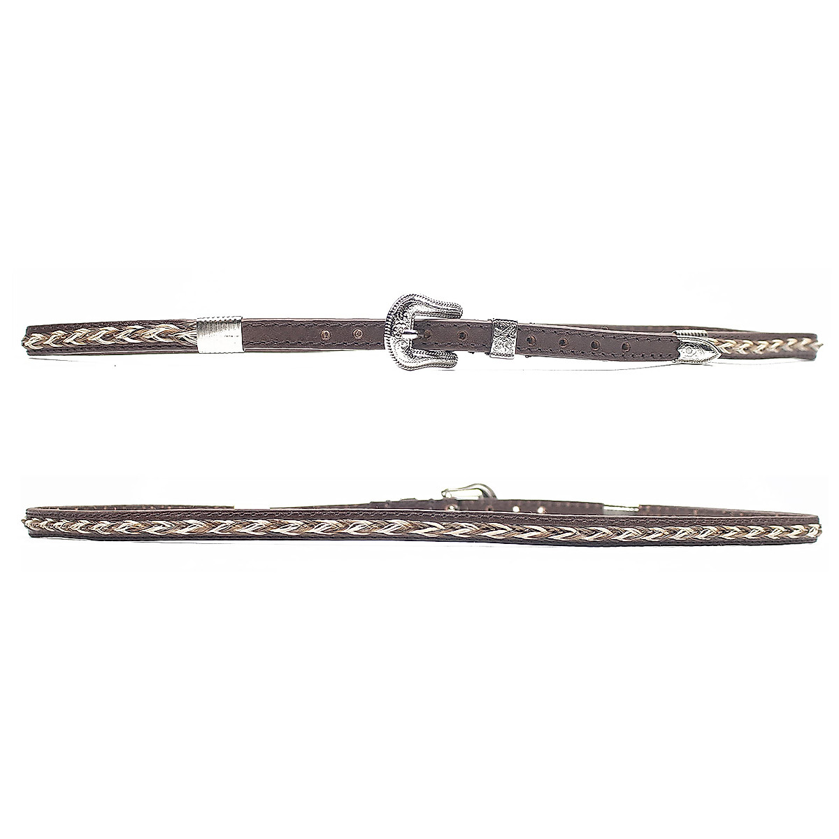 Western Hat Band for Cowboy Hats by Silver Canyon, Brown Leather with Tan, Brown, Natural Braided Horsehair