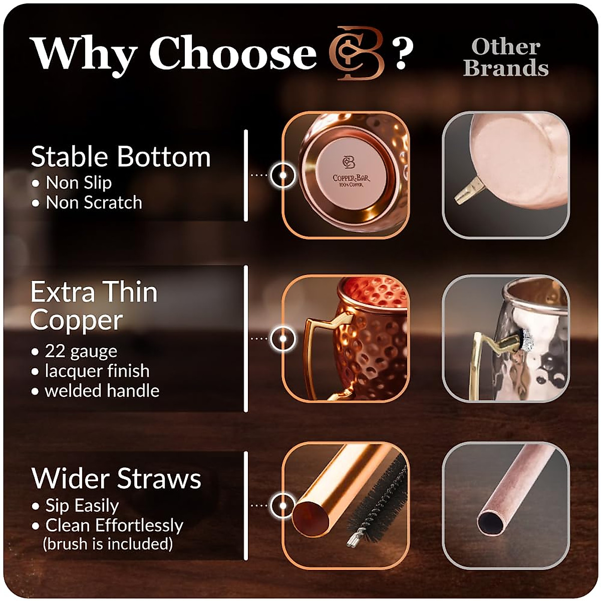 Moscow Mule Copper Mugs | Set of 4 Hammered Cups | 100% Handcrafted Pure Solid Copper | Gift Set with Cocktail Straws | Shot Glass | Coasters | Copper Stirrer & Beer Opener by Copper-Bar