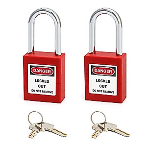 QWORK Red Lockout Tagout Safety Padlock, 2 Padlocks with 4 Keys
