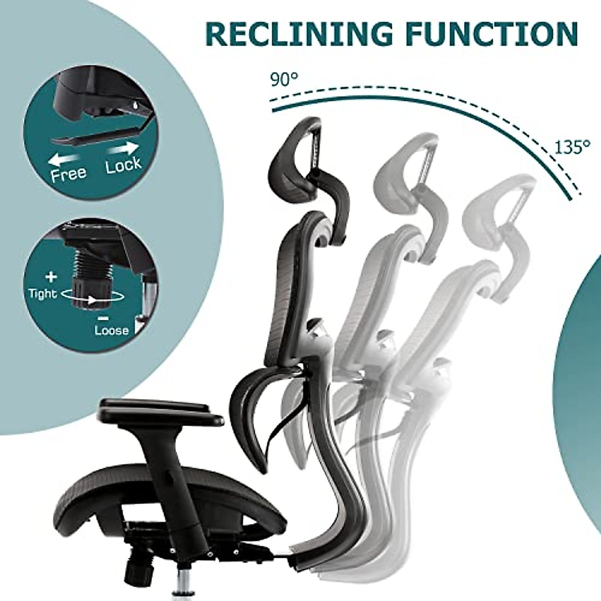 SMUG Ergonomic Office High Back Computer, Mesh Home Desk Lumbar Support, Tilt and Lock, Comfy Rolling Executive Swivel Task Chair with 3D Adjustable Headrest and Armrests, Black
