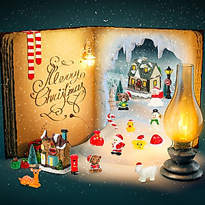 44 Pieces Christmas Light up Village Houses LED Lights Christmas Village Scene Display Tiny Resin Fairy Figurines Accessories Miniature Ornaments for Collection Table Decor