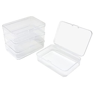 yueton 4pcs 3.7" x2.6" x1" Rectangle Clear Small Plastic Box, Mini Plastic Storage Containers Box, Small Organizer Case with Hinged Lid - for Business Cards, Credit Cards, Jewelry Accessories, Crafts, Screws, Batteries, etc