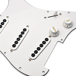 SAPHUE Prewired ST Pickguard SSS 3 Single Coil Pickups Adjustable Big Screws Loaded Electric Guitar Pickguard for Fender Strandard Straocaster Guitar Parts (White)