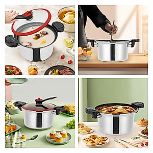 Pressure Cooker,1.8L/0.48gal Stainless Steel Pressure Pot,Non-stick Micro Pressure Soup Pot w/Clear Lid and Non-slip Handles for Boiling&Stewing on Various Stoves,33.5*19.5cm/13.19*7.68in,Silver Round