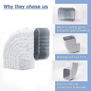 2 x 3 inches Downspout Gutter Rainwater Pipe Diverter 90 Degree Aluminum Downspouts Adapter B Elbow Corner Reusable Water Pipes Fitting Connection for House Overboard System White (90 Degree B Style)