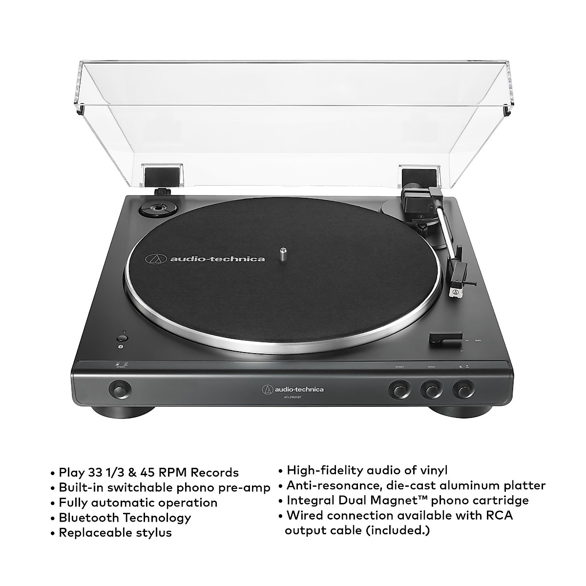 Audio-Technica AT-LP60XBT Bluetooth Stereo Turntable (Black) Bundle with 3' Powered Bluetooth Studio Monitors - Pair (2 Items)