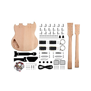 Fistrock DIY Electric Guitar Kit Double Neck Guitar Kits Beginner Kits 12 String Right Handed with Mahogany Body Mahogany Neck Rosewood Fingerboard Chrome Hardware Build Your Own Guitar.