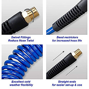 FYPower 18 Pieces Air Compressor Accessories kit, 1/4 inch x 25 ft Recoil Poly Air Compressor Hose Kit, 1/4" NPT Quick Connect Air Fittings, 100 PSI Tire Inflator Gauge, Heavy Duty Blow Gun