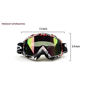Runspeed Motorcycle Goggles, Motocross ATV Dirt Bike Ski Goggles Windproof Scratch Resistant Combat Goggles Adjustable UV Protective Safety Outdoor Glasses for Men Women (Graffiti, Rainbow)